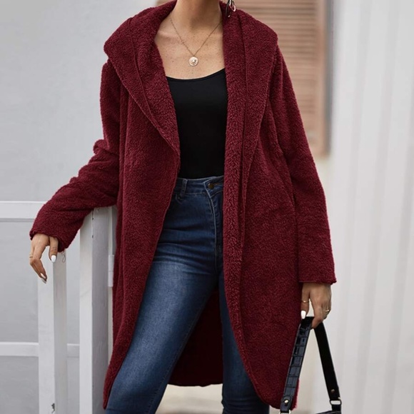 BellanBlue | Jackets & Coats | Cozy Burgundy Red Teddy Open Front ...